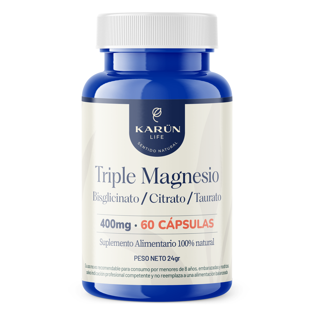 Triple Magnesio - Bisglicinato, Citrato y Taurato 400mg - 60 Cap - Karunlife