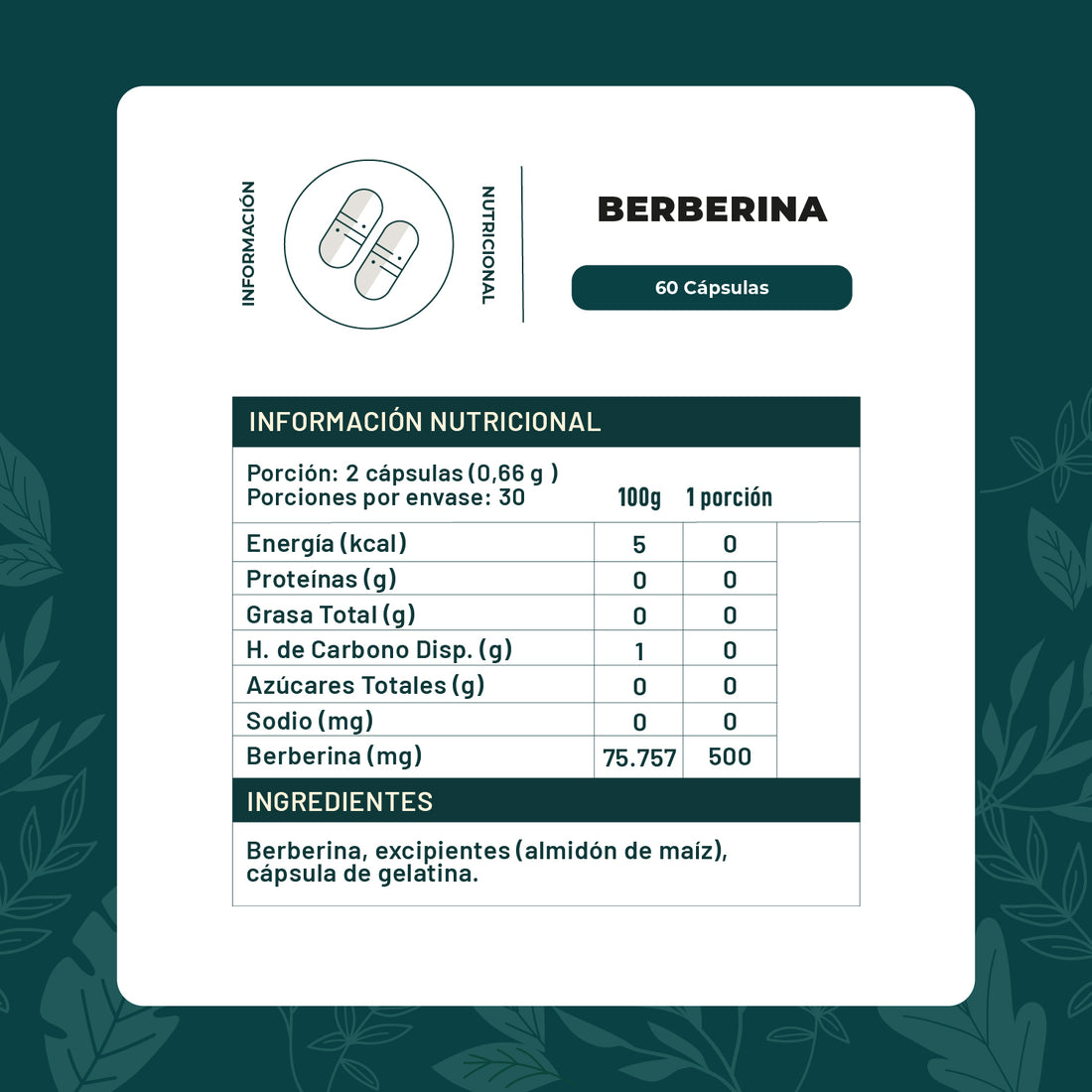 Berberina 60 Cápsulas | Control de glucosa y metabolismo | Karün Life